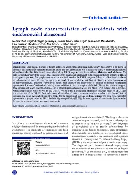 Pdf Lymph Node Characteristics Of Sarcoidosis With Endobronchial