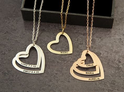 14k Heart Name Necklace Engraved Heart Necklace Moms T Etsy