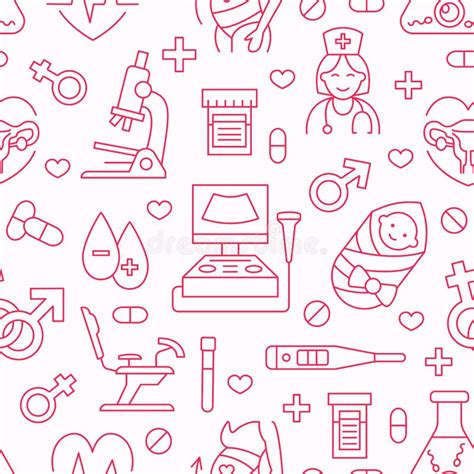 Medical Seamless Pattern Gynecology Vector Background Pink Color