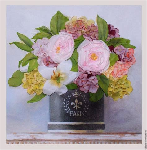 Картина вышитая лентами Букет с лилией в интернет магазине на Ярмарке Мастеров Майкоп