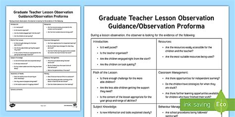 Graduate Teacher Lesson Observation Guide Twinkl