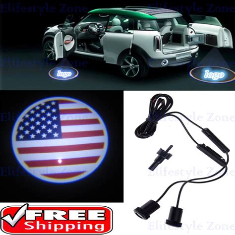 2 X 최신 디자인 자동차 문 조명 Led 자동차 레이저 로고 조명 문 유령 그림자 프로젝터 예의 조명 미국 국기ghost Shadowcar Door Led