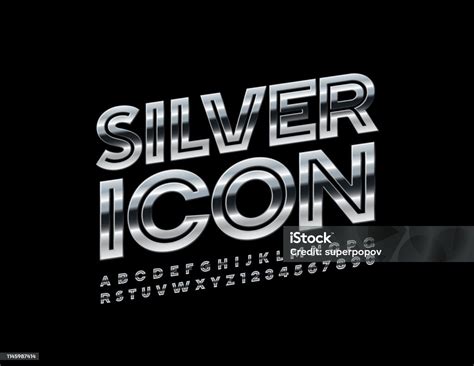 벡터 실버 아이콘입니다 금속 반짝 알파벳 문자와 숫자 0명에 대한 스톡 벡터 아트 및 기타 이미지 0명 강철 개념 Istock