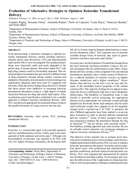 Pdf Evaluation Of Alternative Strategies To Optimize Ketorolac Transdermal Delivery