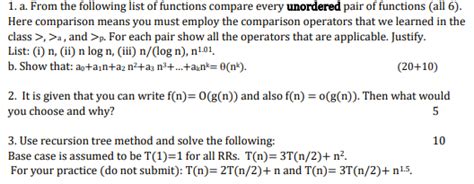 1 A From The Following List Of Functions Compare