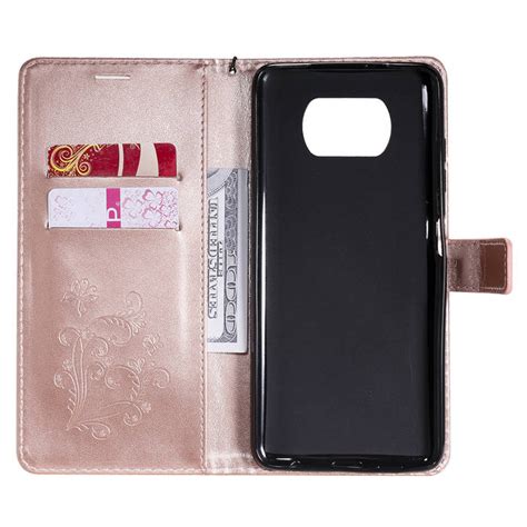 Xiaomi Poco X Nfc Embossed Butterfly Wallet Magnetic Stand Case Rose Gold