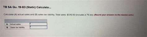 Solved TB SA Qu 19 83 Static Calculate Calculate A Chegg Com