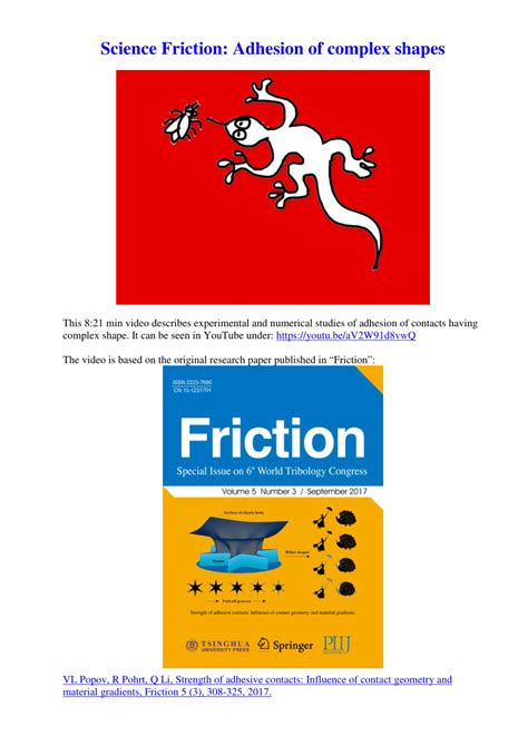 Pdf Science Friction Adhesion Of Complex Shapes