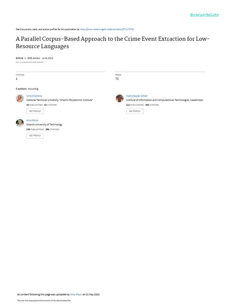 A Parallel Corpus Based Approach To The Crime Event Extraction For Low Resource Languages Pdf