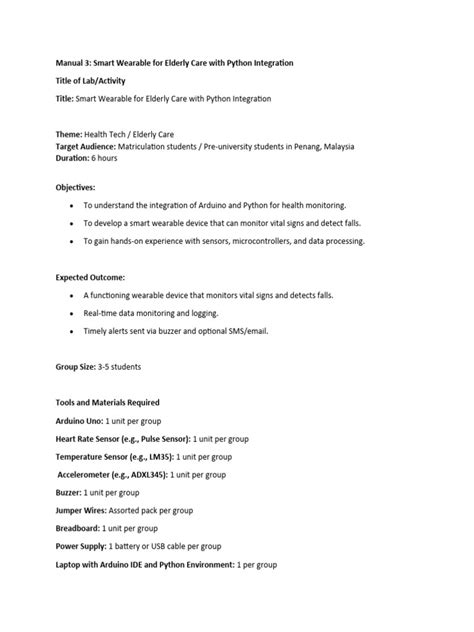 Arduino Python Wearable For Elderly Care With Python Integration Pdf Arduino Wearable