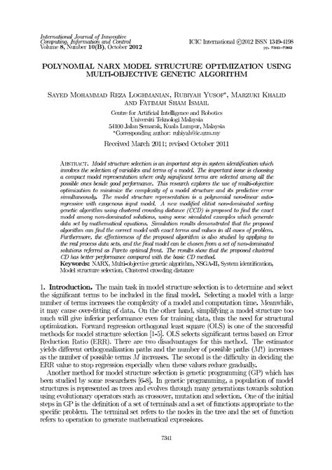 Pdf Polynomial Narx Model Structure Optimization Using Multi Objective Genetic Algorithm