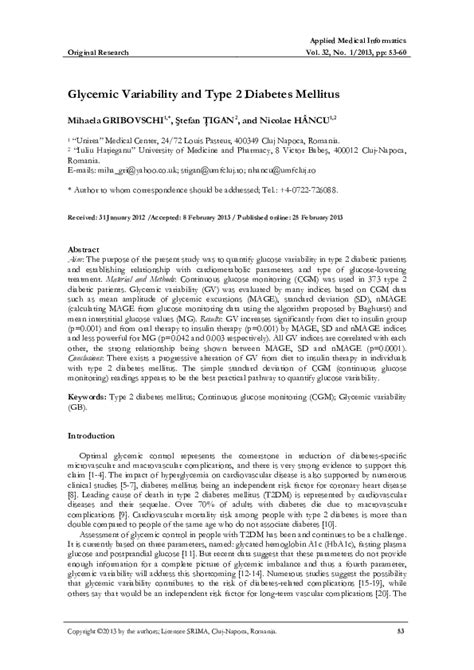 Pdf Glycemic Variability And Type 2 Diabetes Mellitus Ştefan Ţigan