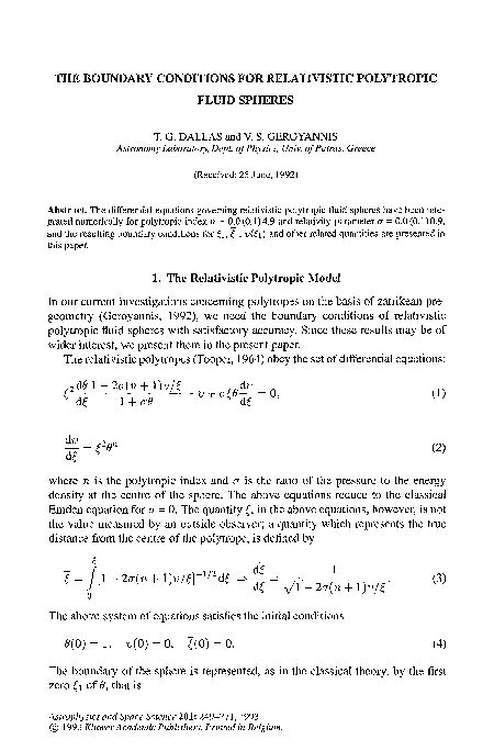 Pdf The Boundary Conditions Of Relativistic Polytropic Fluid Spheres