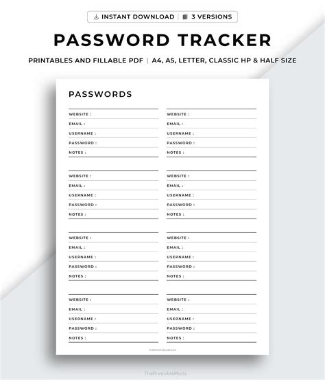 Password Tracker Printable Password Log Password Tracker Password