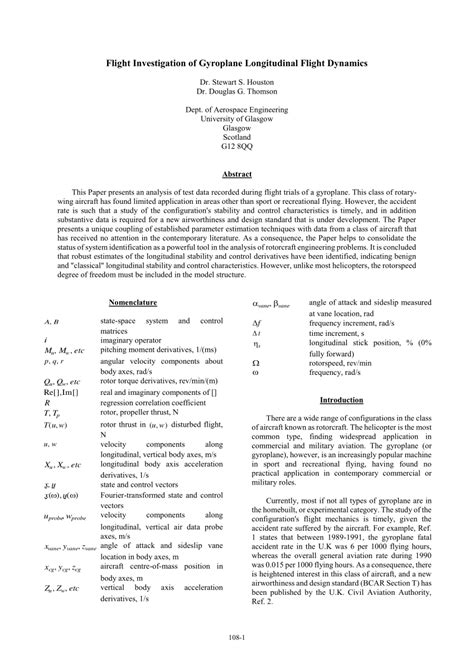 Pdf Flight Investigation Of Gyroplane Longitudinal Flight Dynamics