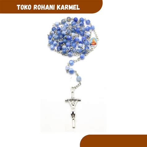Jual Rosario Katolik Batu Onyx Biru Kalung Rosario Katolik