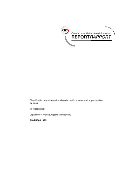 Pdf Classification In Mathematics Discrete Metric Spaces And Approximation By Trees