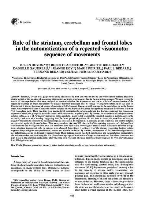 Pdf Role Of The Striatum Cerebellum And Frontal Lobes In The
