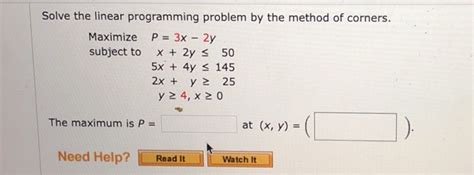 Solved Solve The Linear Programming Problem By The Method Of