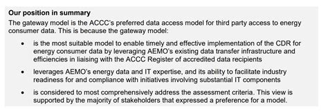 Accc Position Paper Data Access Model For Energy Data Compliance Quarter