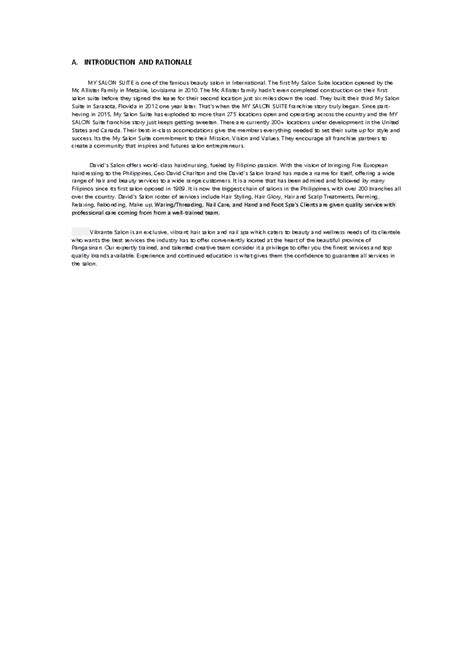 Introduction And Rationale A Introduction And Rationale My Salon
