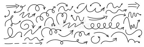 Spiral Arrow Doodle Wavy Twist Minimal Squiggly Line Set Curve Comic Turn Way Direction Stock
