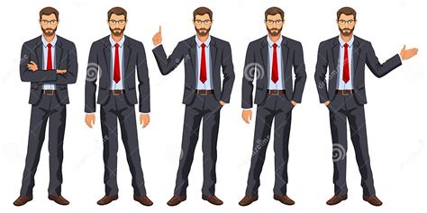 Человек в деловом костюме с связью Бородатый парень показывать Иллюстрация вектора