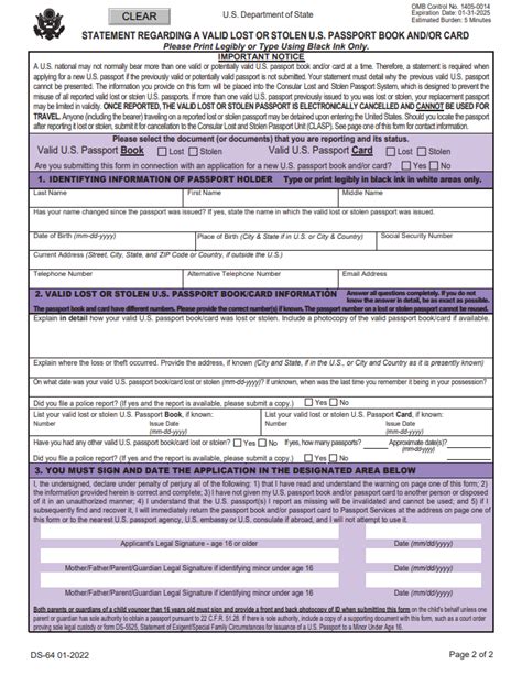 Fillable Form Ds 64 Report Lost Or Stolen Passport Pdfrun