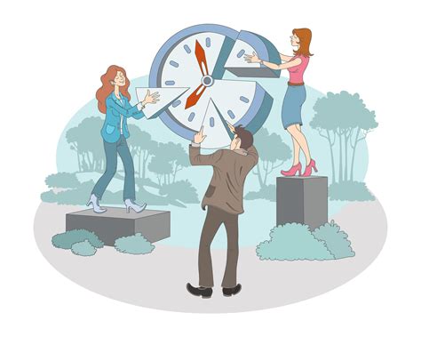 Women And Male Holding Clock And Share Time Among Themselves Vector Art At Vecteezy