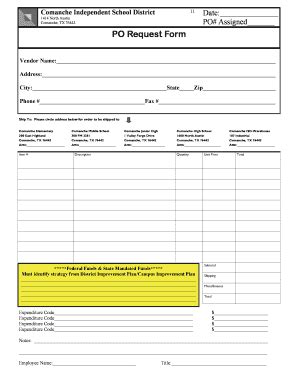 Fillable Online PO Request Form Comanche ISD Fax Email Print PdfFiller