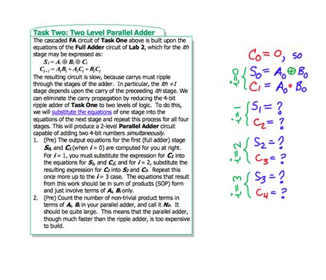 solved task two two level parallel adder the cascaded fa