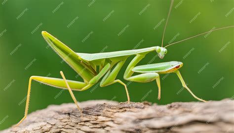 Premium Photo A Grasshopper On A Log With A Green Background