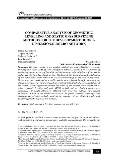 Pdf Comparative Analysis Of Geometric Levelling And Static Gnss
