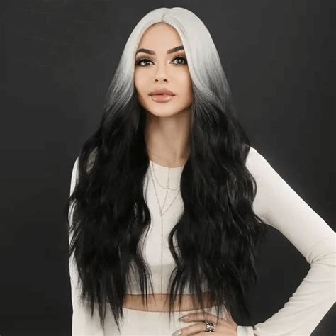 Aleah Gorgeous Ombre White And Black Wig With Wavy Hair 26 Inch