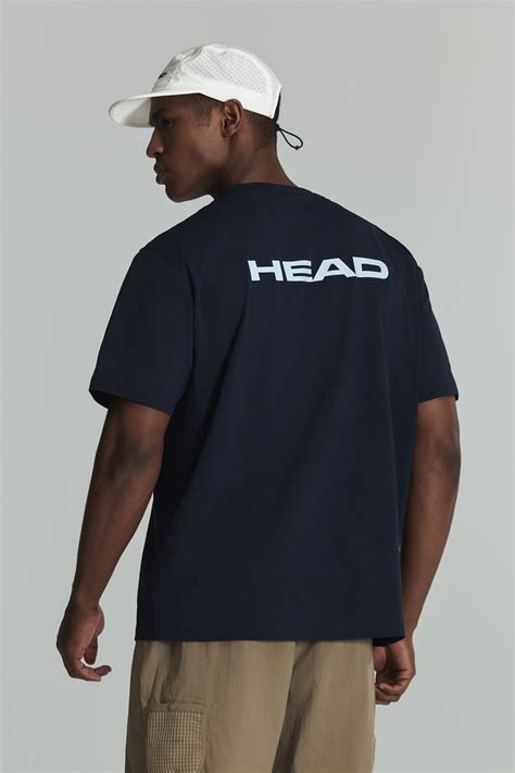 남녀공용 세미오버핏 Action 빅헤드 백로고 반팔 티셔츠 네이비head