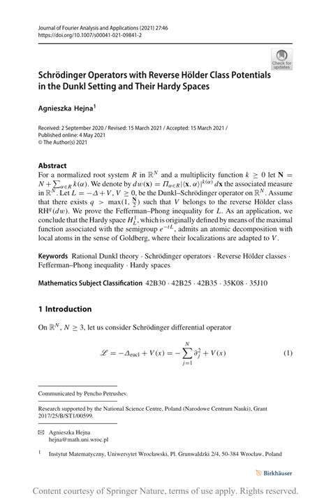 Pdf Schrödinger Operators With Reverse Hölder Class Potentials In The