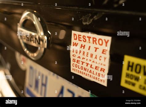 A Sticker Reading Destroy White Supremacy Capitalism Settler