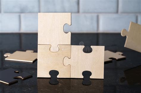 Blank Wooden Puzzle Pieces Interlocking Custom Text Symbolism Connection Stock Image Image