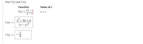 solved find f x and fc value of c function x² f x x 4