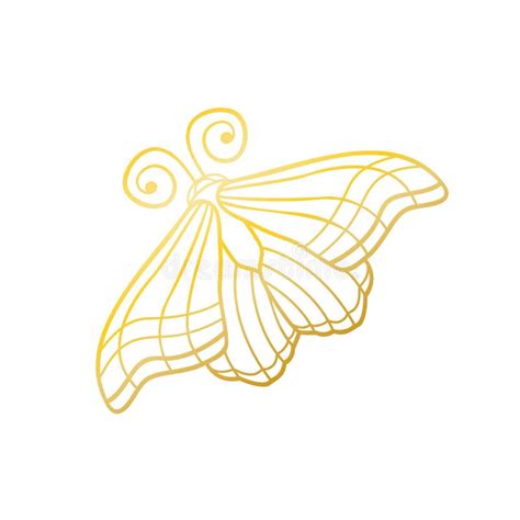 Line Art Golden Moth Over Sacred Geometry Sign Isolated Vector