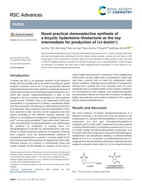 Pdf Novel Practical Stereoselective Synthesis Of A Bicyclic