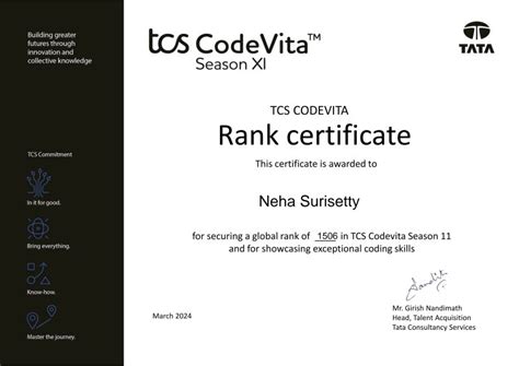 neha keerthana surisetty on linkedin tcscodevita rankcertificate tsc codevita