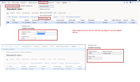 Reference Original Invoices In Credit Notes Vendor Invoices In Microsoft Dynamics 365 Finance