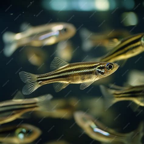 Striped Zebrafish Swimming Effortlessly In An Examination Lab Tank