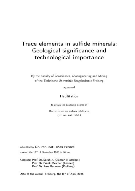 Pdf Trace Elements In Sulfide Minerals Geological Significance And Technological Importance