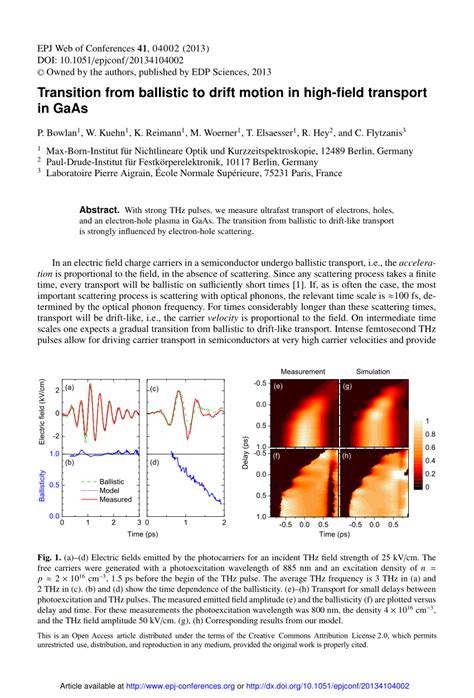Pdf Transition From Ballistic To Drift Motion In High Field Transport