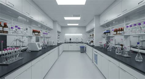 Modern Research Laboratory Interior With Scientific Equipment And Sterile Environment Stock