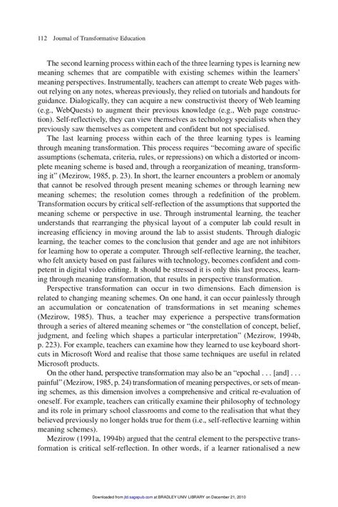 The Evolution Of John Mezirows Transformative Learning Theory