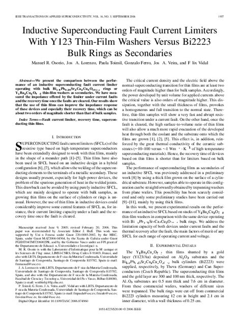 Pdf Inductive Superconducting Fault Current Limiters With Y123 Thin Film Washers Versus Bi2223