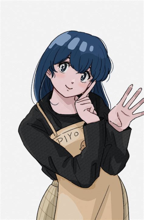 Safebooru 1girl Apron Blue Eyes Blue Hair Chick Print Counting Dress